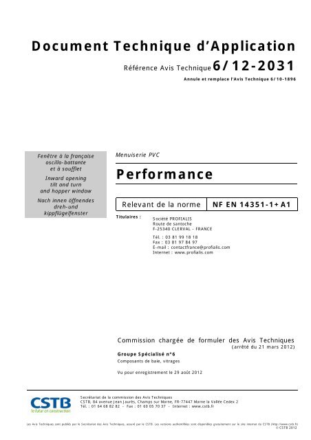 Document Technique d'Application Performance - CSTB