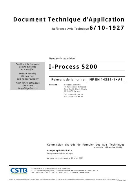 Document Technique d'Application I-Process 5200 - CSTB