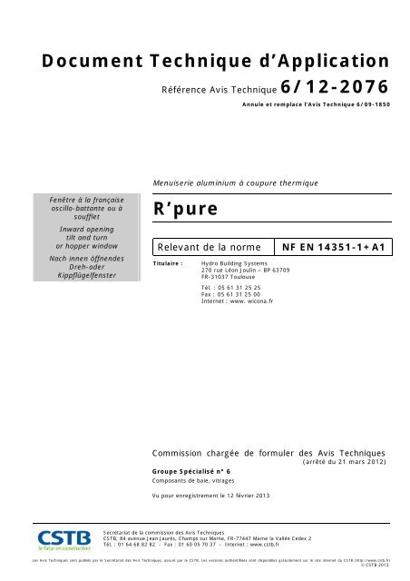 Document Technique d'Application R'pure - CSTB