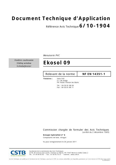 Document Technique d'Application Ekosol 09 - Veka