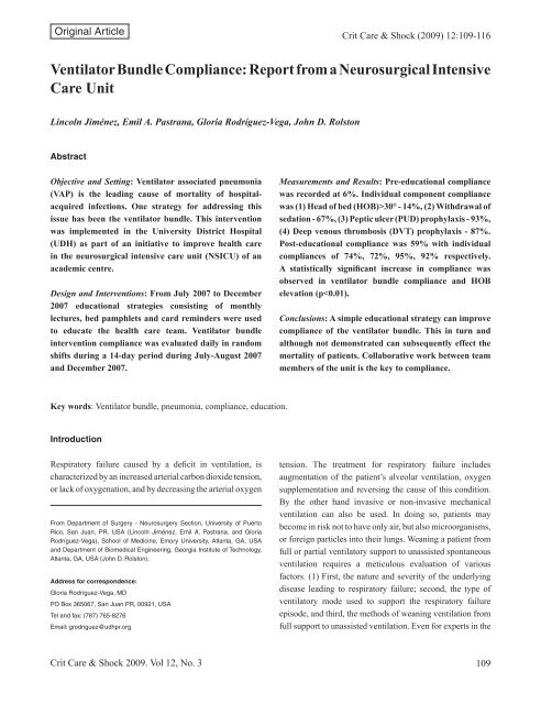 Ventilator Bundle Compliance - Critical Care and Shock