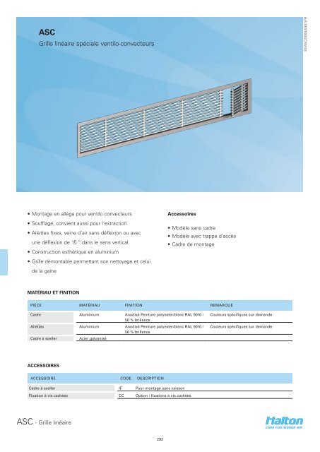 Grille linéaire spéciale ventilo-convecteurs - Halton