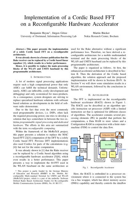 Implementation Of A Cordic Based Fft On A Reconfigurable