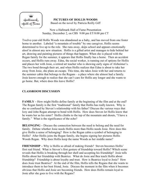 PICTURES OF HOLLIS WOODS Based on the novel by ... - Hallmark