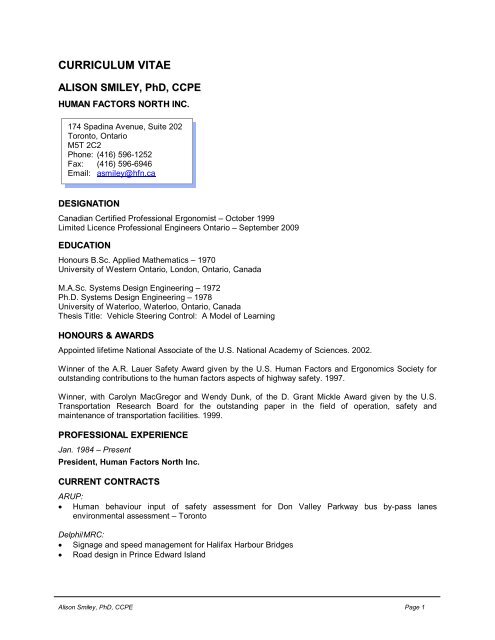 ALISON SMILEY, PhD, CCPE - Human Factors North