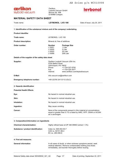 Material Safety data sheet - AB Sciex