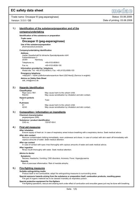 Oncaspar ® (peg-asparaginase) - medac GmbH