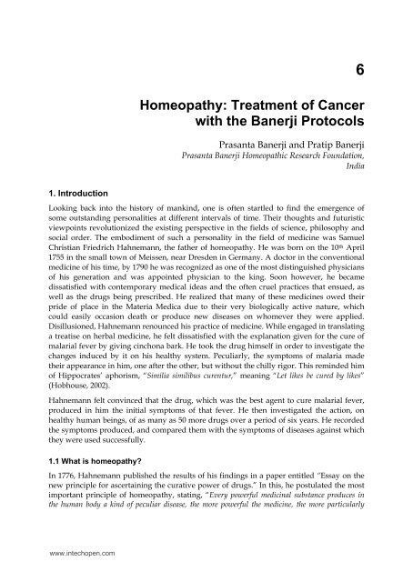 Homeopathy: Treatment of Cancer with the Banerji Protocols - InTech
