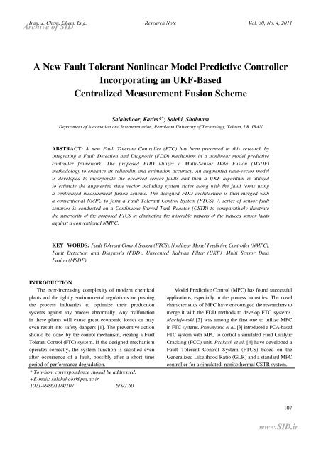 New Fault Tolerant Nonlinear Model Predictive Controller