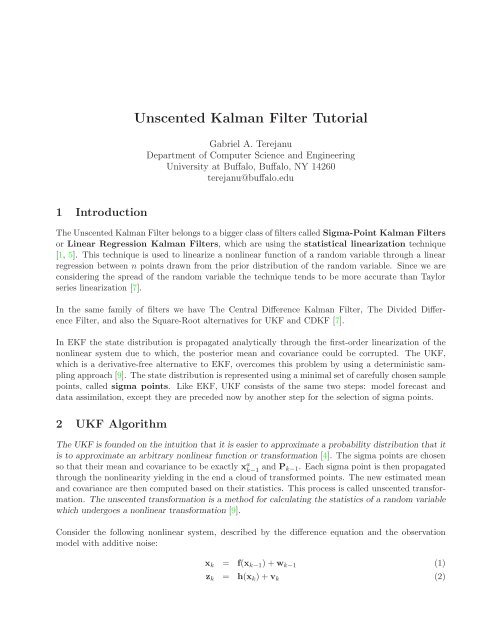 Unscented Kalman Filter Tutorial - The Institute for Computational ...