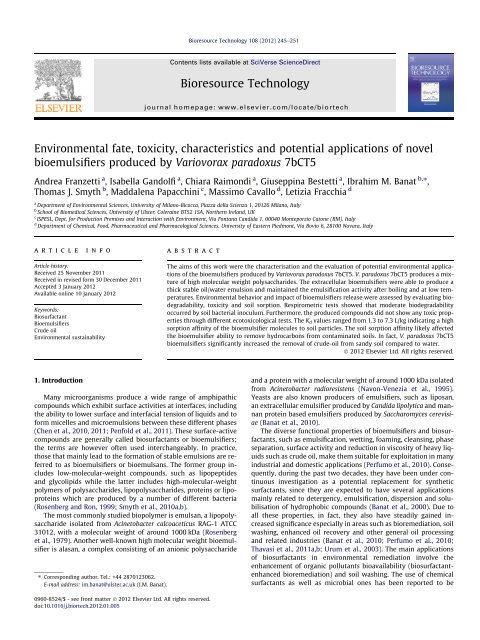 Environmental fate, toxicity, characteristics and potential ...