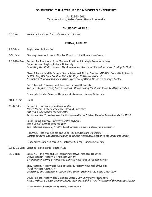 soldiering: the afterlife of a modern experience - iSites - Harvard ...