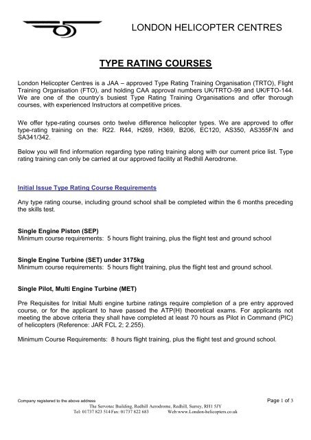 TYPE RATING COURSES - London Helicopter Centres