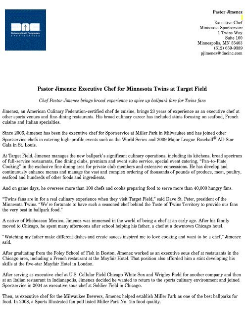 Pastor Jimenez: Executive Chef For Minnesota Twins At