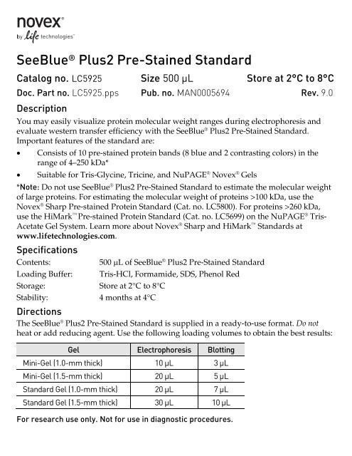 SeeBlue® Plus2 Pre-Stained Standard - Invitrogen