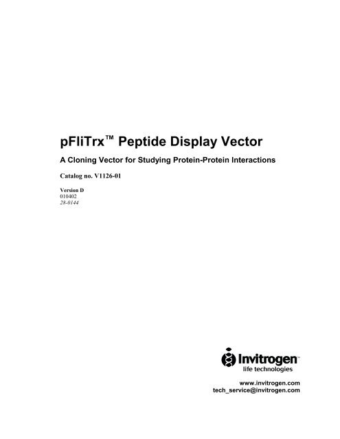 pFliTrx™ Peptide Display Vector - Invitrogen