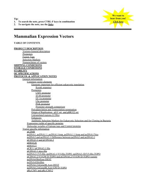 Mammalian Expression Vectors (pcdna3, pcdna3.1 etc) - Invitrogen