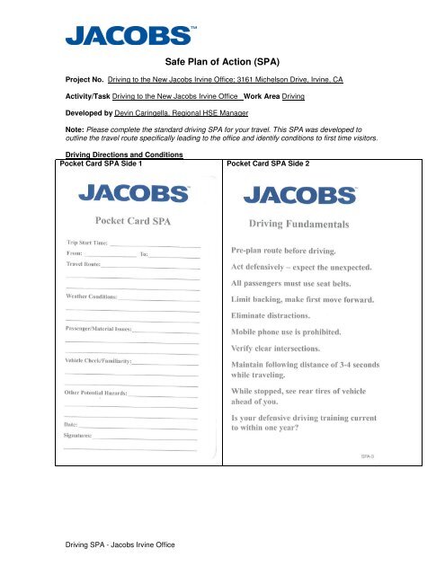 Driving Safe Plan of Action (SPA)