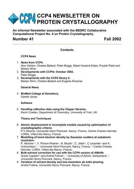 CCP4 NEWSLETTER ON PROTEIN CRYSTALLOGRAPHY