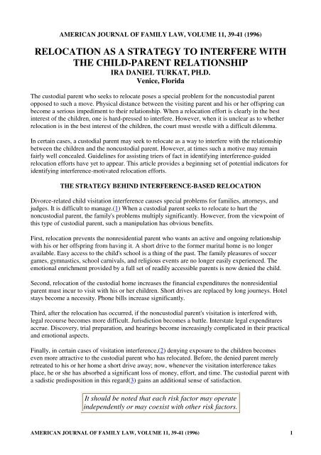 Relocation Strategy to Interfere with Child Relationship - Family Law ...