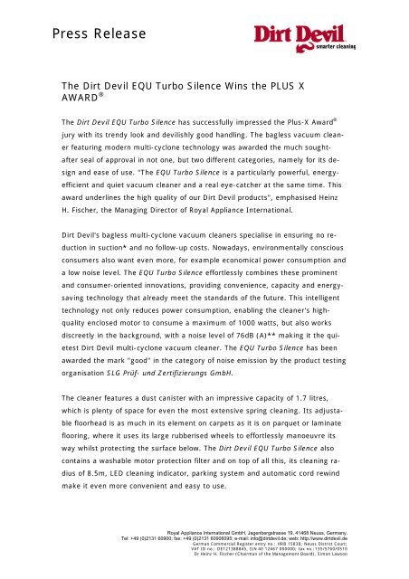 Press Release - Dirt Devil