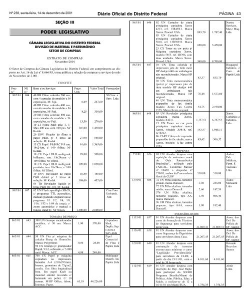 DODF Seção 3 14 -12 -2001 - Governo do Distrito Federal