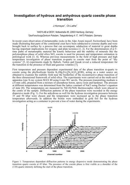 Investigation of hydrous and anhydrous quartz coesite phase ... - Desy