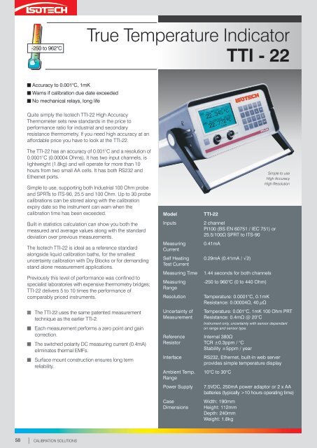True Temperature Indicator TTI - 22 - Isotech