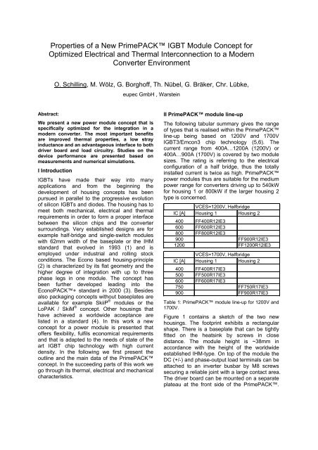Properties of a New PrimePACK™ IGBT Module Concept - Infineon