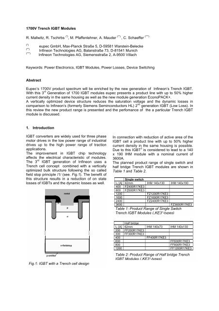 Editorial - PCIM Europe 2002 - 1700v trench IGBT modules - Infineon