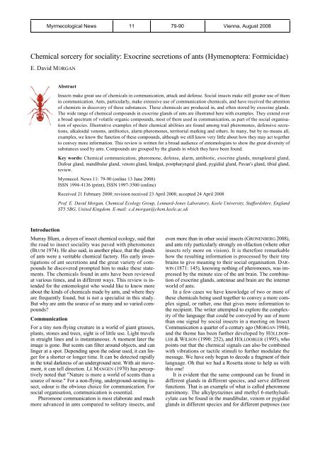 Chemical sorcery for sociality: Exocrine secretions of ants ...