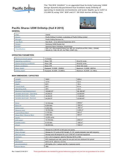 Pacific Sharav UDW Drillship (Hull # 2015) - Pacific Drilling
