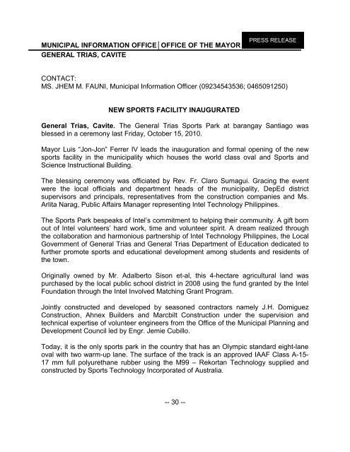 Blessing of Gen. Trias Sports Park.pdf - Official Website of General ...