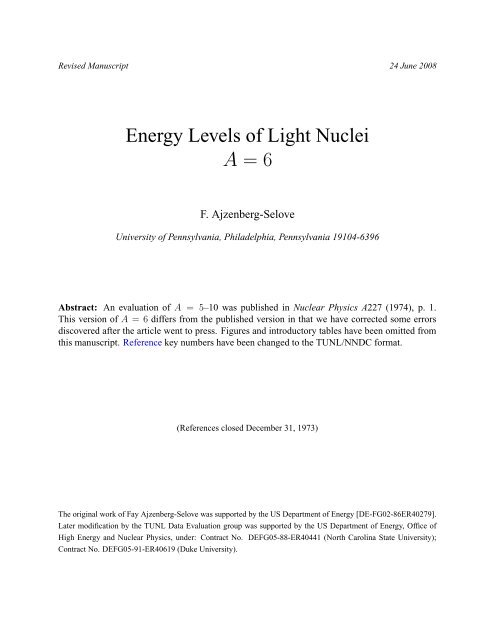 Energy Levels of Light Nuclei A = 6 - Duke University
