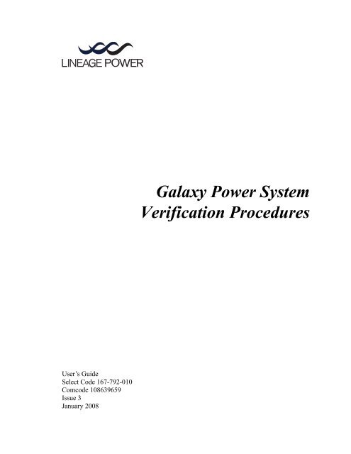 Galaxy Power System Verification Procedures - Lineage Power