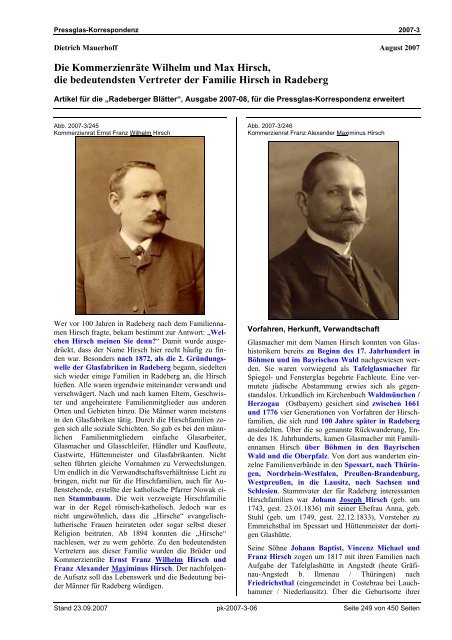 Die Kommerzienräte Wilhelm und Max Hirsch, die bedeutendsten ...
