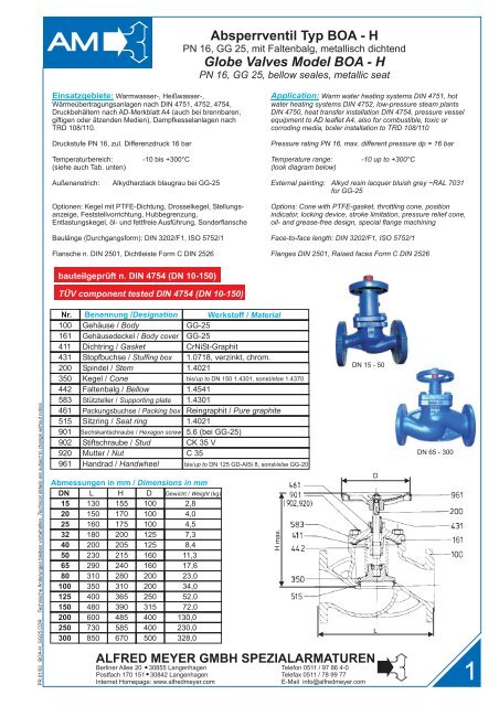 Absperrventil Typ BOA - H Globe Valves Model BOA - H