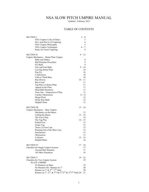 Nsa slow pitch umpire manual - National Softball Association