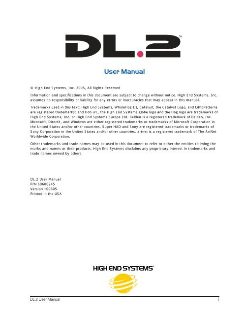 User Manual DL.2 Digital Light - High End Systems