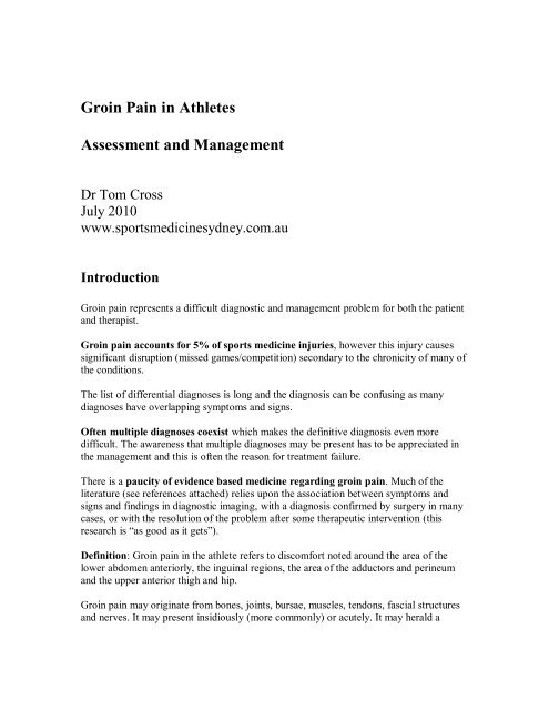 Groin Pain in Athletes - Dr Tom Cross, Sports Physician