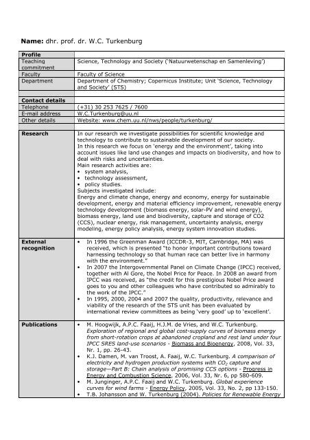 dhr. prof. dr. W.C. Turkenburg - Hoogleraar Universiteit Utrecht