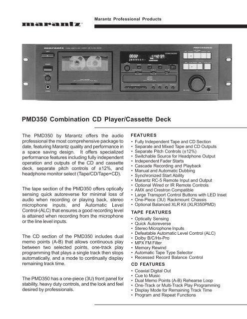 PMD350 Combination CD Player/Cassette Deck - Media Systems ...