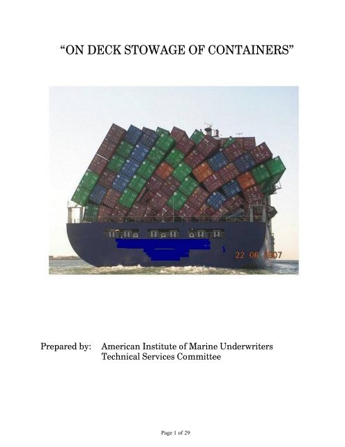 “ON DECK STOWAGE OF CONTAINERS” - AIMU American Institute ...