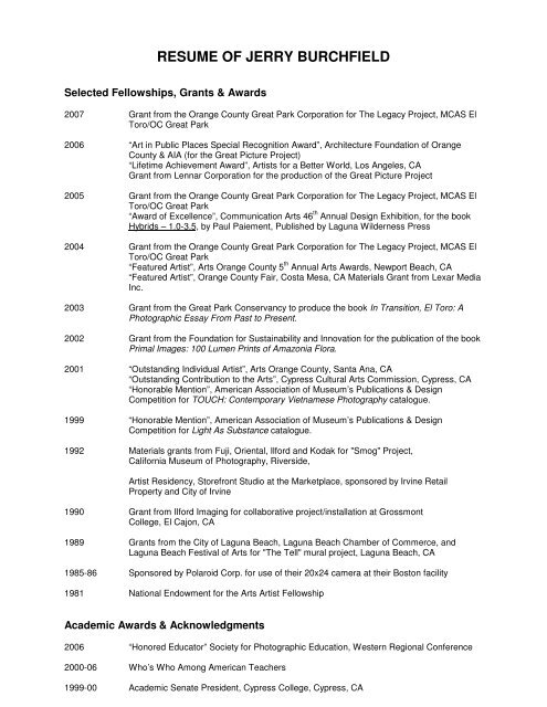 RESUME OF JERRY BURCHFIELD