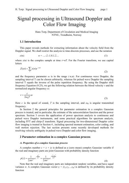 Signal processing in Ultrasound Doppler and Color Flow ... - NTNU