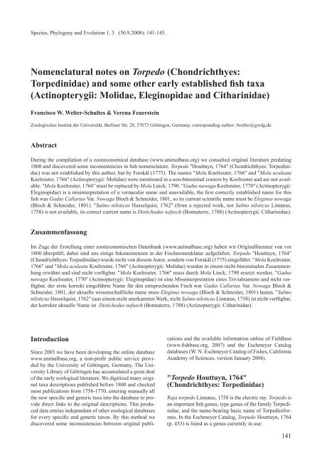 Nomenclatural notes on Torpedo (Chondrichthyes ... - AnimalBase