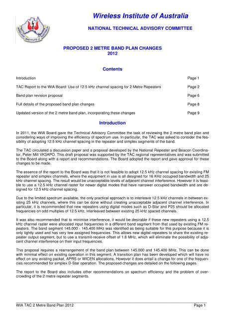 WIA TAC 2 Metre Band Plan Revision 2012 - The Wireless Institute ...