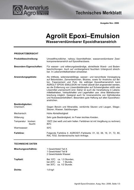 Agrolit Epoxi–Emulsion - Avenarius-Agro