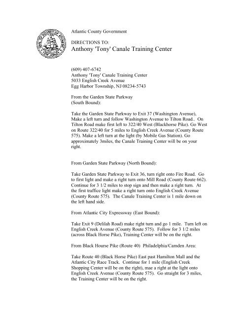 Anthony 'Tony' Canale Training Center - Atlantic County