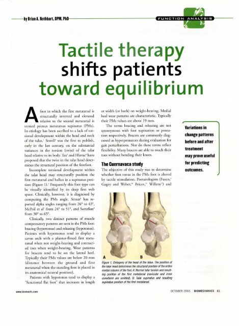 Tactile therapy shifts patients towards equilibrium